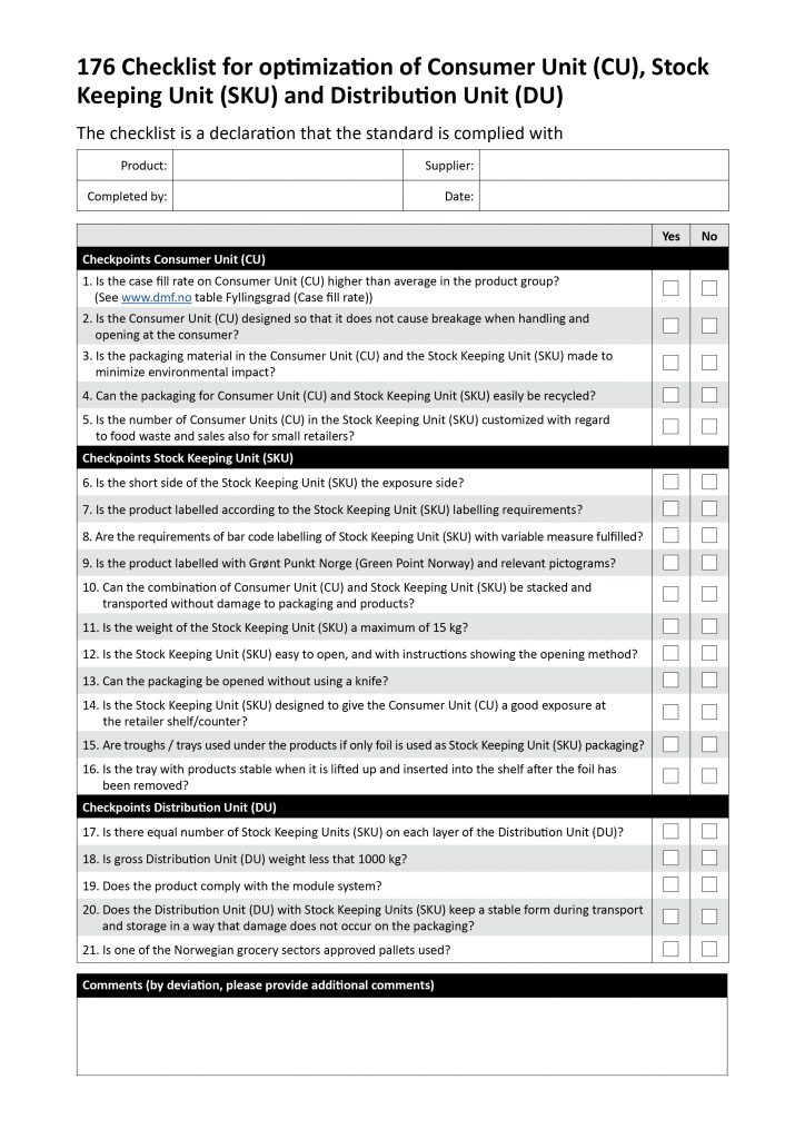 271-E Checklist for optimization of Consumer Unit (CU), Stock Keeping ...