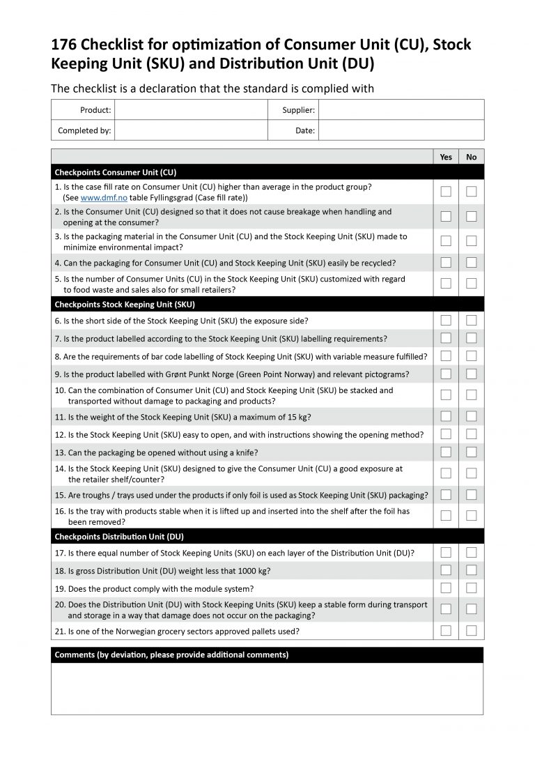 271-E Checklist for optimization of Consumer Unit (CU), Stock Keeping ...