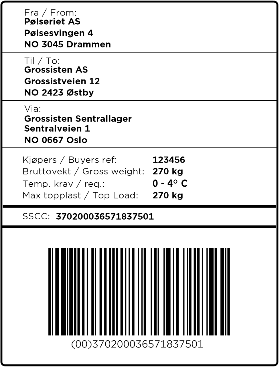 150 Transport information on pallet with example of transport label – Stand